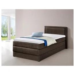 Boxspringbett Hapo, braun, Liegefl&auml;che B/L: 100cm x 200cm, kein H&auml;rtegrad, Bonnell-Federkernmatratze, Kopfteil, seitliche Unterbox und Obermatratze sind mit pflegeleichtem Feinstrukturstoff in Leinenoptik (100% Polyester) bezogen;Die Oberseite der Unterfederung und die Ober- und Unterseite der Obermatratze sind jeweils mit einem rutschhemmenden Stoff aus 100% Polyester bespannt., Komplettbetten, B