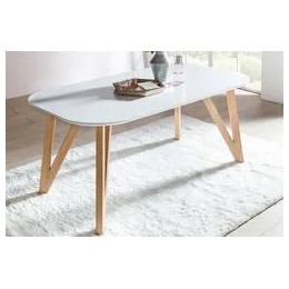 Esstisch Salesfever "Solna - Stilvoller Tisch f&uuml;r Ihr Zuhause", wei&szlig; (wei&szlig;, natur, wei&szlig;), B:200cm H:76cm T:100cm, Tische, Esstisch, Massive Eichen-Haarnadelbeine: Nat&uuml;rliches Design-Statement