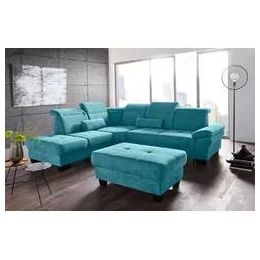 Ecksofa Home Affaire "Cornwall L-Form", blau (petrol), B:283cm H:84cm T:253cm, Struktur fein (100% Polyester);Luxus-Microfaser weich (90% Polyester, 10% Polyamid), Sofas, Ecksofa, incl. Sitztiefenverstellung, mit Bettfunktion und Kopfteilverstellung