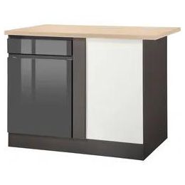 Eckunterschrank KOCHSTATION "KS-Virginia", grau (grau hochglanz), B:110cm H:85cm T:60cm, Holzwerkstoff, MDF, Schr&auml;nke, Eckunterschrank, praktischer Stauraum in der Ecke