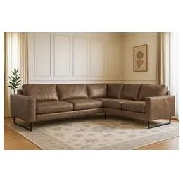 Ecksofa Home Affaire "Pinto, XXL, 250/290 cm, langer Schenkel, Ottomane", braun, B:290cm H:85cm T:250cm, Luxus-Microfaser in Lederoptik(100% Polyester);Cord (92% Polyester, 8% Polyamide), Sofas, Ecksofa, Cord, Chenille, Lederoptik, mit Keder, Metallf&uuml;&szlig;e, Wellenunterfederung, Topseller