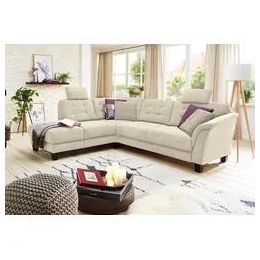 Ecksofa Home Affaire "Trondheim L-Form", beige (creme), B:260cm H:89cm T:214cm, Struktur fein (100% Polyester);Flachgewebe (100% Polyester);Luxus-Microfaser (90% Polyester, 10% Polyamid), Sofas, Ecksofa, mit Federkern und Knopfheftung im R&uuml;cken, F&uuml;&szlig;e Buche dunkel