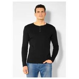 H.I.S. Langarmshirt H.I.S, Herren, Gr. XL, schwarz, Feinripp, Obermaterial: 100% Baumwolle, unifarben, Basic, k&ouml;rpernah lang, Rundhals, abgesteppte Kante, Shirts Langarmshirt, mit aufwendiger Knopfleiste