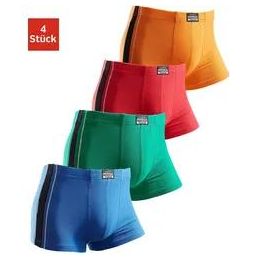 Boxer AUTHENTIC UNDERWEAR "Boxershorts f&uuml;r Herren", Herren, Gr. 4, 4 Stk., bunt (rot, orange, gr&uuml;n, blau), Jersey, Obermaterial: 95% Baumwolle, 5% Elasthan, unifarben, Unterhosen, mit kontrastfarbigen Streifen seitlich