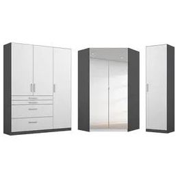 Schrank-Set Rauch "Kleiderschrank Schrank Garderobe Garderobenschrank Eckschrank HOMBURG", wei&szlig; (graumetallic, hochglanz wei&szlig;), B:253cm H:197cm T:163cm, Holzwerkstoff, Kastenm&ouml;bel-Sets, viel Stauraum, oberer Schubkasten mit Einteilung MADE IN GERMANY