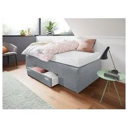 Boxspringbett, grau, B:90cm L:200cm, Bezug Bett: Feinstrukturstoff (77% Polyester, 23%Viskose) oder Microfaser (100% Polyester);Bonnellfederkernmatratze: 100%Polyester;Kaltschaummatratze: 100% Polyester, Bezug abnehm- und waschbar bis 60C, Westfalia Schlafkomfort, Komplettbetten, Boxspringbett, mit integrierter Schublade, frei im Raum stellbar