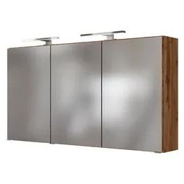 Spiegelschrank Welltime "Baabe", braun (eiche), B:120cm H:64cm T:20cm, Holzwerkstoff, Schr&auml;nke, Spiegelschrank, 120 cm breit, inkl. Beleuchtung, Schalter und Steckdose