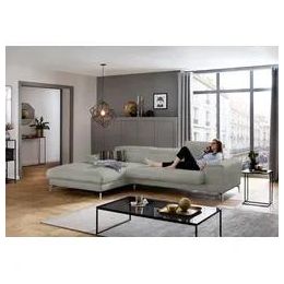 Ecksofa W.Schillig "piedroo, Designsofa mit tollem Sitzkomfort, bequem und elegant, L-Form", grau (stone r66), B:303cm H:70cm T:193cm, Chenille-Flachgewebe R66 (85% Polyester, 15% Nylon), Sofas, Ecksofa, Kopfteilverstellung, wahlweise mit Sitztiefenverstellung, Breite 303cm