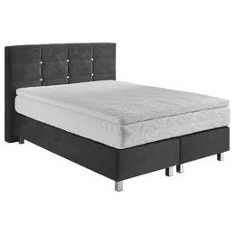 Boxspringbett, grau (anthrazit), B:155cm L:210cm, Bezug: Microvelours 100% Polyester;Polsterung: 100% Polyester, Westfalia Schlafkomfort, Komplettbetten, Boxspringbett, mit Kn&ouml;pfen in Kristalloptik, wahlweise mit Topper