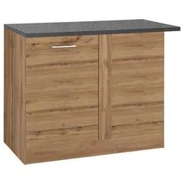 Eckunterschrank KOCHSTATION "KS-Colmar", braun (wotaneiche), B:110cm H:85cm T:60cm, Holzwerkstoff, Schr&auml;nke, Eckunterschrank, 110 cm, mit Metallgriff