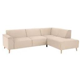 Ecksofa Home Affaire "Julia zeitlose und elegante Couch, hoher Sitzkomfort, L-Form", beige, B:263cm H:81cm T:191cm, Struktur fein ( 100% Polyester);Struktur weich (92% Polyester, 8% Nylon);Luxus-Microfaser Lederoptik (100% Polyester), Sofas, Ecksofa, Federkern-Polsterung, Holzf&uuml;&szlig;e, Keder
