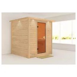 Sauna Karibu "Menja", beige (naturbelassen), ohne Ofen, (ohne Ofen), Saunen, ohne Ofen