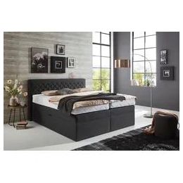 Boxspringbett, grau (anthrazit), B:196cm L:210cm, Box und Kopfteil: Strukturstoff (77% Polyester, 23% Viskose);Bezug der Obermatratze: 100% Polyester, Westfalia Schlafkomfort, Komplettbetten, Boxspringbett, wahlweise mit Bettkasten