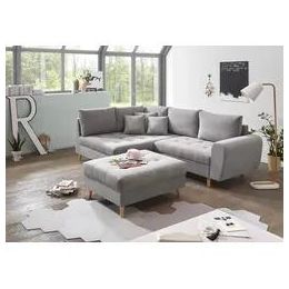 Ecksofa ED EXCITING DESIGN "Alice L-Form", grau (hellgrau), B:249cm H:94cm T:175cm, 100% Polyester, Sofas, Ecksofa, mit Hocker & 3 Zierkissen