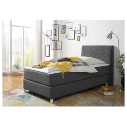 Boxspringbett Home Affaire "Parla", grau (anthrazit), L:218cm, 100% Polyester, Komplettbetten, Boxspringbett, incl. Topper, 4 Farben in 4 Breiten, 2 H&auml;rtegraden, 3 Matratzenarten