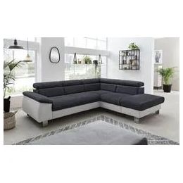 Ecksofa COTTA "Komaris L-Form, B: 249 cm", grau (argent, schwarz), B:249cm H:72cm T:100cm, Microfaser PRIMABELLE (100% Polyester);Kunstleder SOFTLUX;Feinstruktur (100% Polyester);Kunstleder SOFTLUX/Struktur (100% Polyester);NaturLEDER, Sofas, Ecksofa, mit Kopfteilverstellung, optional Bettfunktion, Bettkasten & Licht