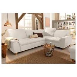 Ecksofa Home Affaire "Lyla fester Sitzkomfort, bequeme Armlehnen, Breite 275cm, L-Form", beige (natur), B:275cm H:81cm T:214cm, Luxus-Microfaser Lederoptik (100% Polyester);Microfaser PRIMABELLE (100% Polyester);Feinstruktur weich (100% Polyester), Sofas, Ecksofa, wahlweise mit R&uuml;ckenfunktion und Bettfunktion