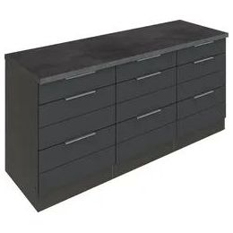 Unterschrank KOCHSTATION "KS-Luhe", grau (grau matt, grafit), B:180cm H:86cm T:60cm, MDF, Schr&auml;nke, Unterschrank, 180 cm breit, f&uuml;r viel Stauraum, MDF-Fronten mit waagerechter Lisene