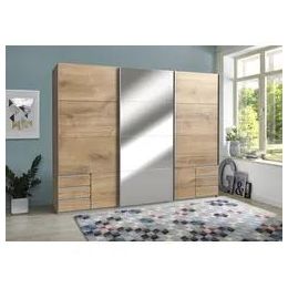 Schwebet&uuml;renschrank wimex "Seattle", braun (eichefarben hickory, spiegel), B:270cm H:208cm T:64cm, Schr&auml;nke, Schwebet&uuml;renschrank, mit Schubladen und Spiegel