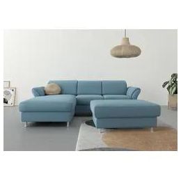 Sit & More Ecksofa SIT & MORE "Apulia L-Form", blau (hellblau), B:250cm H:78cm T:185cm, Webstoff (100% Polyester);Struktur weich (90% Polyester, 10% Polyamid);Luxus-Microfaser Euphoria (100% Polyester);Samtoptik (100% Polyester), Sofas, Ecksofa, wahlweise Bettfunktion, Bettkasten und Kopf- und Armteilverstellung