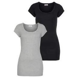 T-Shirt Flashlights, Damen, Gr. 40/42 (M), grau (grau, meliert, schwarz), Feinripp, Obermaterial: 100% Baumwolle. Obermaterial Melange: 90% Baumwolle, 10% Viskose, meliert, unifarben, Basic, sehr figurbetont Po-bedeckend, Rundhals, Shirts T-Shirt, figurbetonter Schnitt, unifarben, Rundhalsausschnitt