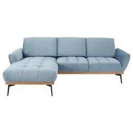 Ecksofa exxpo - SOFA FASHION "Palic, inkl. R&uuml;ckenverstellung, bequem, elegant, Breite 245cm, L-Form", blau (eisblau), B:245cm H:87cm T:185cm, Webstoff Premium: 67% Polyester, 33% Baumwolle;Webstoff: 100% Polyester;Velours: 100% Polyester, Sofas, Ecksofa, vom Sofa zum Hochlehner. Hohe F&uuml;&szlig;e und Holzblende als Designmerkmal