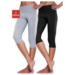 Caprileggings Vivance ACTIVE, Damen, Gr. 52/54, N-Gr, grau (1x hellgrau, meliert, 1x schwarz), Single Jersey, Graumeliert (Obermaterial): 60% Baumwolle, 35% Polyester, 5% Elasthan. Obermaterial: 95% Baumwolle, 5% Elasthan, meliert, unifarben, Basic, eng 3/4-L&auml;nge, Hosen, mit Gummibund, Loungewear
