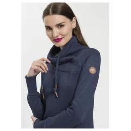 Sweater Ragwear "NESKA O", Damen, Gr. XS (34), 2028 navy, Sweatware, Obermaterial: 70% Baumwolle, 30% Polyester, kontrastfarbene Details, unifarben, figurbetont h&uuml;ftbedeckend, ohne Ausschnitt, Rippb&uuml;ndchen, Sweatshirts Sweater, mit asymetrischem Schalkragen