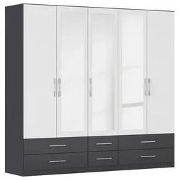 Kleiderschrank Rauch "Schrank Garderobe W&auml;scheschrank HERSBRUCK in 2 Breiten", grau (graumetallic, alpinwei&szlig;), B:226cm H:210cm T:54cm, Holzwerkstoff, Schr&auml;nke, Kleiderschrank, mit 6 gro&szlig;z&uuml;gigen Schubladen sowie Spiegelt&uuml;ren MADE IN GERMANY