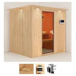 Sauna Karibu "Dima", beige (naturbelassen), Saunaofen, externe Steuerung, 3,6 kW, Saunen, Ofen 3,6 kW externe Strg.easy