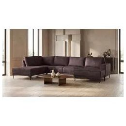 Wohnlandschaft OTTO HOME "XXL Sofa Oland, Struktur, Flachgewebe, Luxus-Microfaser, Boucle", braun (dunkelbraun), B:345cm H:85cm T:210cm, Struktur weich (100% Polyester);Luxus-Microfaser (100% Polyester);Webstoff (100% Polyester), Sofas, Wohnlandschaft, U-Form, 345 cm, Wellenunterfederung, Skandi-Design, Metallf&uuml;&szlig;e