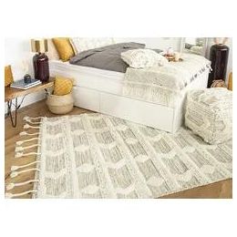 Wollteppich me gusta "Bohist 425", beige (creme, khaki), B:120cm H:18mm L:180cm, Wolle, Teppiche, Wohnzimmer, Hoch-Tief-Struktur, Boho, Ethno