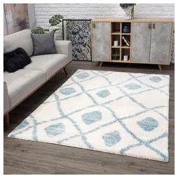 Hochflor-Teppich Carpet City "Pulpy 563", blau (blau, creme), B:80cm H:30mm L:300cm, Polypropylen (PP), Teppiche, besonders weich, Ethno Look, ideal f&uuml;r Wohnzimmer & Schlafzimmer