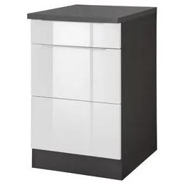 Unterschrank KOCHSTATION "KS-Brindisi", wei&szlig; (wei&szlig; hochglanz, grafit), B:50cm H:85cm T:60cm, Holzwerkstoff, MDF, Schr&auml;nke, Unterschrank, 50 cm breit