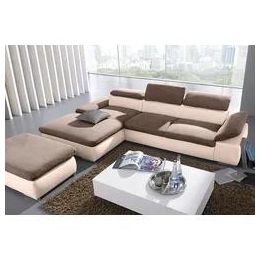 Sit & More Ecksofa SIT & MORE "Valantine L-Form, B: 286 cm", braun (creme, braun), B:286cm H:73cm T:174cm, 100% Polyester;Luxus-Kunstleder/Struktur (88% Polyester, 12% Polyamid), Sofas, Ecksofa, mit Arm- & Kopfteilverstellung, optional mit Bettfunktion
