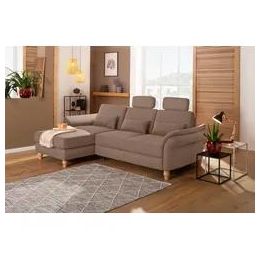 Ecksofa Home Affaire "Palace L-Form", braun (hellbraun), B:266cm H:89cm T:164cm, Struktur fein (100% Polyester);Struktur (100% Polyester);Luxus-Microfaser Lederoptik (100% Polyester), Sofas, Ecksofa, incl. Sitztiefenverstellung, wahlweise mit Schlaffunktion und Stauraum