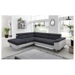 Ecksofa COTTA "Komaris L-Form, B: 249 cm", grau (argent, schwarz), B:249cm H:72cm T:100cm, Microfaser PRIMABELLE (100% Polyester);Kunstleder SOFTLUX;Feinstruktur (100% Polyester);Kunstleder SOFTLUX/Struktur (100% Polyester);NaturLEDER, Sofas, Ecksofa, mit Kopfteilverstellung, optional Bettfunktion, Bettkasten & Licht