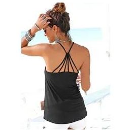 Strandtop Buffalo, Damen, Gr. 32/34, schwarz, Jersey, Obermaterial: 95% Viskose, 5% Elasthan, unifarben, figurumspielend h&uuml;ftlang, Rundhals, Tops Strandtop, mit raffinierter R&uuml;ckenl&ouml;sung, Damentop, Spaghettitr&auml;ger, modisch