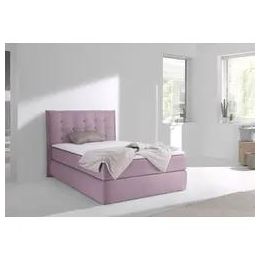 Boxspringbett Home Affaire "Sagres", rosa (ros&eacute;), B:155cm L:210cm, Feinstruktur(100% Polyester);Bezug der Spiegelfl&auml;che Matratzendrell aus 100% Polyester, Komplettbetten, Boxspringbett, Kopfteil mit 2farbiger Flatterbiese und zweifarbigen Kn&ouml;pfen