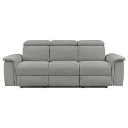 3-Sitzer Home Affaire "Pareli 229cm, manuelle u. elektr. Relaxfunktion in 2 Sitzen", grau, B:229cm H:98cm T:142cm, Webstoff (95% Polyester 5%Nylon), Sofas, USB, KT-Verstellung, LED Beleuchtung, in Echtleder, Kunstleder, Web