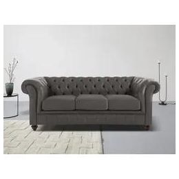 Chesterfield-Sofa Home Affaire "Chesterfield 3-Sitzer B/T/H: 198/89/74 cm", braun, B:198cm H:74cm T:89cm, Sofas, mit hochwertiger Knopfheftung, auch in Leder