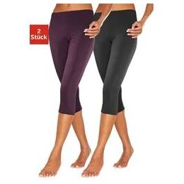 Caprileggings Vivance ACTIVE, Damen, Gr. 52/54, N-Gr, lila (1x beere, 1x schwarz), Single Jersey, Obermaterial: 95% Baumwolle, 5% Elasthan, unifarben, Basic, eng 3/4-L&auml;nge, Hosen, mit Gummibund, Loungewear