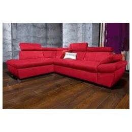 Ecksofa exxpo - SOFA FASHION "Salerno, Funktionssofa, hoher Sitzkomfort, Breite 268cm, L-Form", rot, B:268cm H:77cm T:204cm, NaturLeder;Primabelle-Microfaser (100% Polyester);Luxus-Kunstleder, Sofas, Ecksofa, inkl. Kopf- und Armteilverstellung, wahlweise mit Bettfunktion