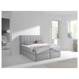 Boxspringbett Home Affaire "Sagres", grau, B:175cm L:210cm, Feinstruktur(100% Polyester);Bezug der Spiegelfl&auml;che Matratzendrell aus 100% Polyester, Komplettbetten, Boxspringbett, Kopfteil mit 2farbiger Flatterbiese und zweifarbigen Kn&ouml;pfen