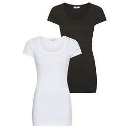 T-Shirt Flashlights, Damen, Gr. 48/50 (XL), schwarz-wei&szlig; (wei&szlig;, schwarz), Feinripp, Obermaterial: 100% Baumwolle, unifarben, Basic, sehr figurbetont Po-bedeckend, Rundhals, Shirts T-Shirt, figurbetonter Schnitt, unifarben, Rundhalsausschnitt, Topseller