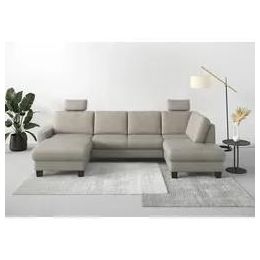 Wohnlandschaft Home Affaire "Summer U-Form", grau (steel), B:314cm H:91cm T:170cm, 95% Polyester, 5% Polyamid, Sofas, Wohnlandschaft, mit oder ohne Bettfunktion und Bettkasten, wengefarbene Holzf&uuml;&szlig;e