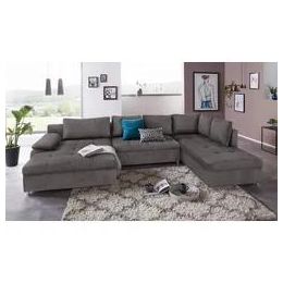 Wohnlandschaft Home Affaire "Labene U-Form", grau (fango), B:346cm H:82cm T:90cm, Struktur fein (95% Polyester, 5% Polyamid);Luxus-Microfaser ALTARA NUBUCK (100% Polyester);Kunstleder SOFTLUX / Struktur (100% Polyester);Struktur (100% Polyester), Sofas, Wohnlandschaft, wahlweise mit Bettfunktion und Bettkasten