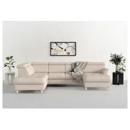 Sit & More Wohnlandschaft SIT & MORE "Marano U-Form", beige (creme), B:304cm T:216cm, 100% Polyester, Sofas, Wohnlandschaft, inklusive Kopfteilverstellung, wahlweise mit Bettfunktion, Bettkasten