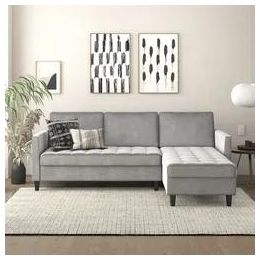 Ecksofa DOREL HOME "Presley, L-Form", grau, B:213cm H:83cm T:154cm, Veloursstoff 100% Polyester, Sofas, Ecksofa, Ecksofa mit Bett-Funktion und Stauraum, verstellbare R&uuml;ckenlehne