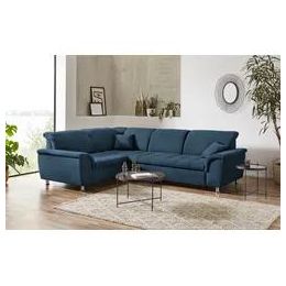 Ecksofa DOMO collection "Franzi, zeitlos und elegant, moderne Sitzheftung, L-Form", blau (dunkelblau), B:267cm H:81cm T:214cm, Sofas, Ecksofa, wahlweise mit Kopfteilverstellung (dann Breite: 275 cm)